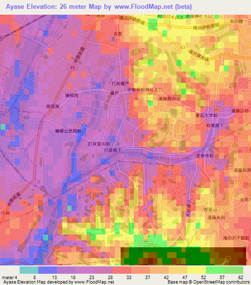 Elevation of Ayase,Japan Elevation Map, Topography, Contour