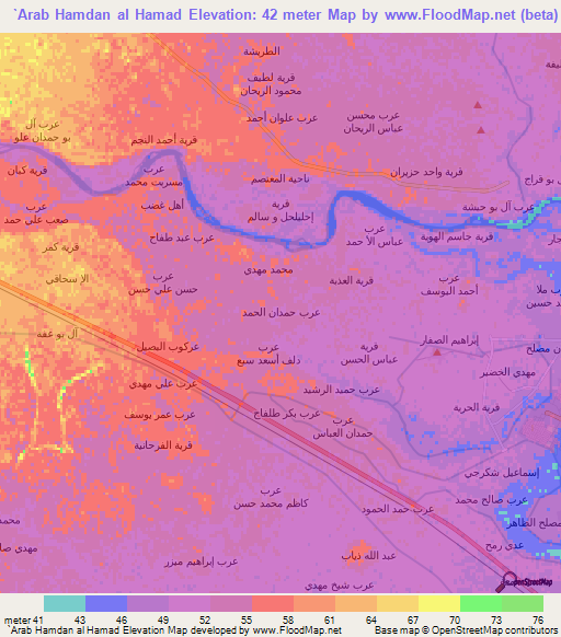 Elevation of `Arab Hamdan al Hamad,Iraq Elevation Map, Topography, Contour