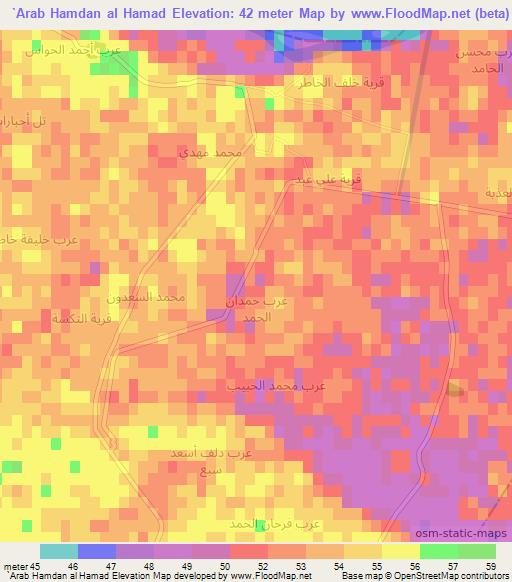 Elevation of `Arab Hamdan al Hamad,Iraq Elevation Map, Topography, Contour