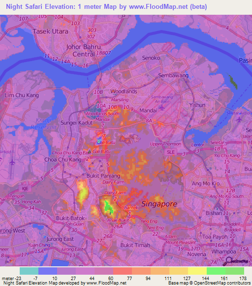 Elevation of Night Safari,Singapore Elevation Map, Topography, Contour