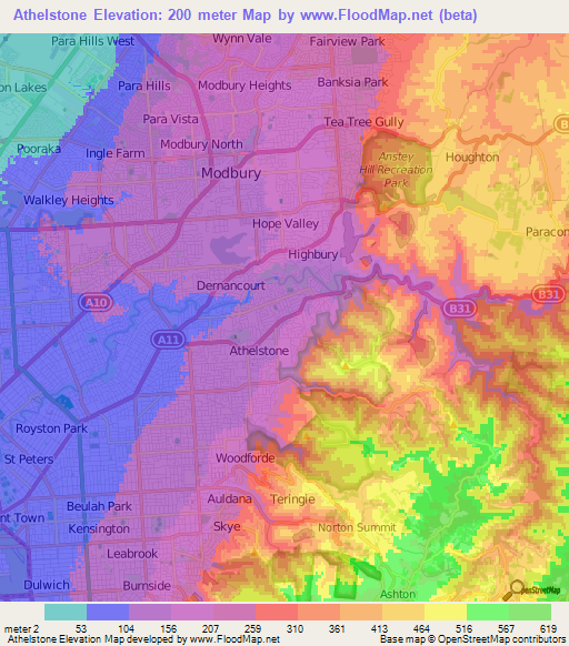 Elevation of Athelstone,Australia Elevation Map, Topography, Contour