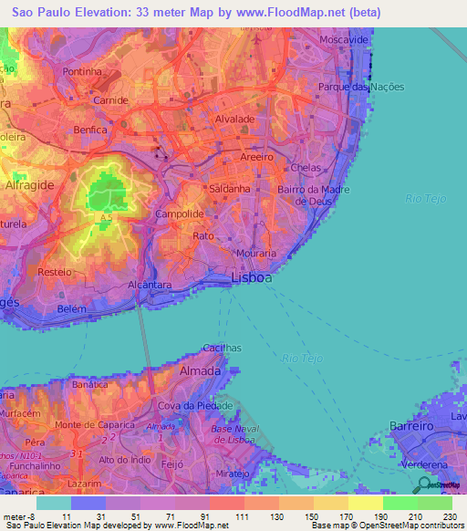 Elevation of Sao Paulo,Portugal Elevation Map, Topography, Contour