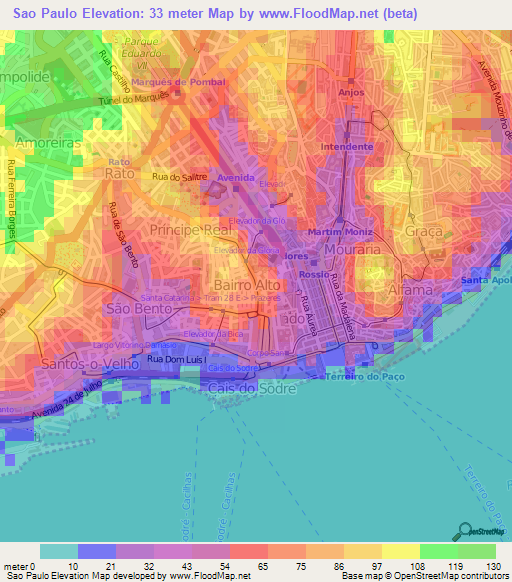Elevation of Sao Paulo,Portugal Elevation Map, Topography, Contour