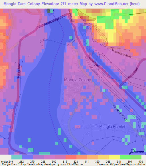Elevation of Mangla Dam Colony,Pakistan Elevation Map, Topography, Contour