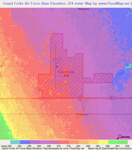 Elevation of Grand Forks Air Force Base,US Elevation Map, Topography ...