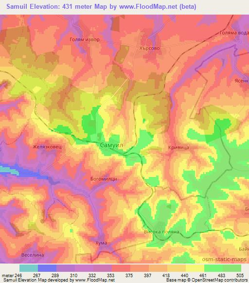 Elevation of Samuil,Bulgaria Elevation Map, Topography, Contour