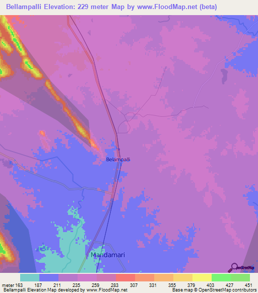 Elevation of Bellampalli,India Elevation Map, Topography, Contour