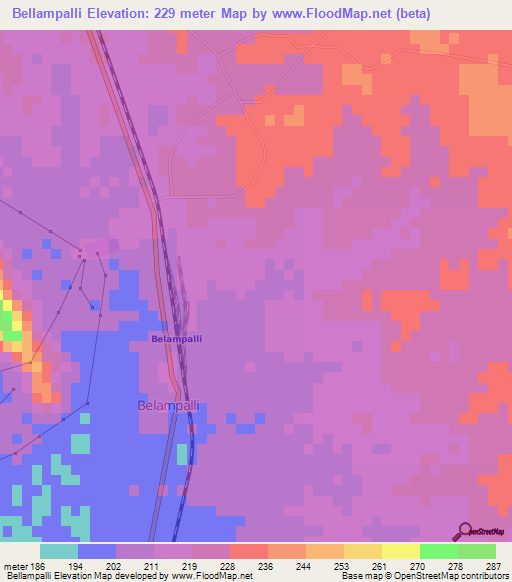 Elevation of Bellampalli,India Elevation Map, Topography, Contour