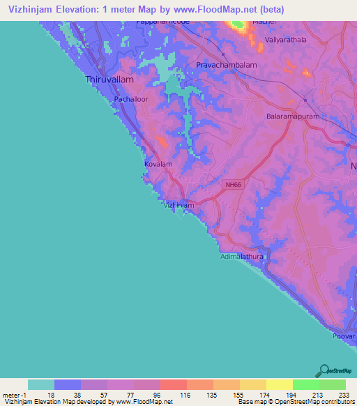 Elevation of Vizhinjam,India Elevation Map, Topography, Contour