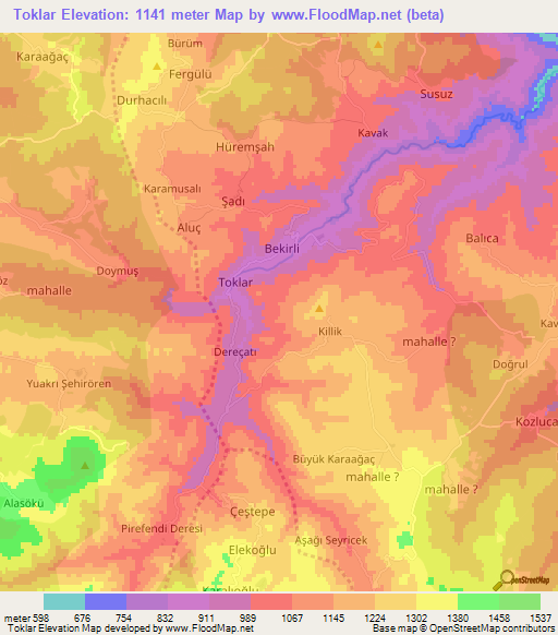 Elevation of Toklar,Turkey Elevation Map, Topography, Contour