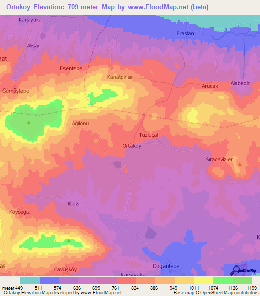 Elevation of Ortakoy,Turkey Elevation Map, Topography, Contour