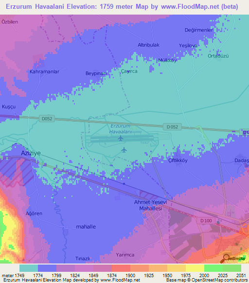 Elevation of Erzurum Havaalani,Turkey Elevation Map, Topography, Contour
