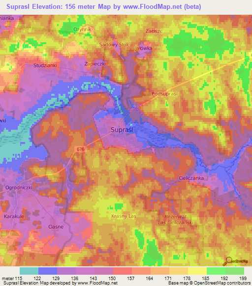 Elevation of Suprasl,Poland Elevation Map, Topography, Contour