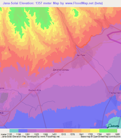 Elevation of Jana-Solai,Kyrgyzstan Elevation Map, Topography, Contour