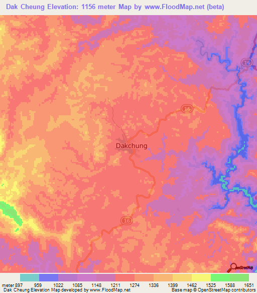 Elevation of Dak Cheung,Laos Elevation Map, Topography, Contour