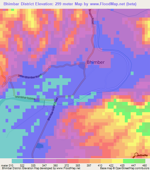 Elevation of Bhimbar District,Pakistan Elevation Map, Topography, Contour