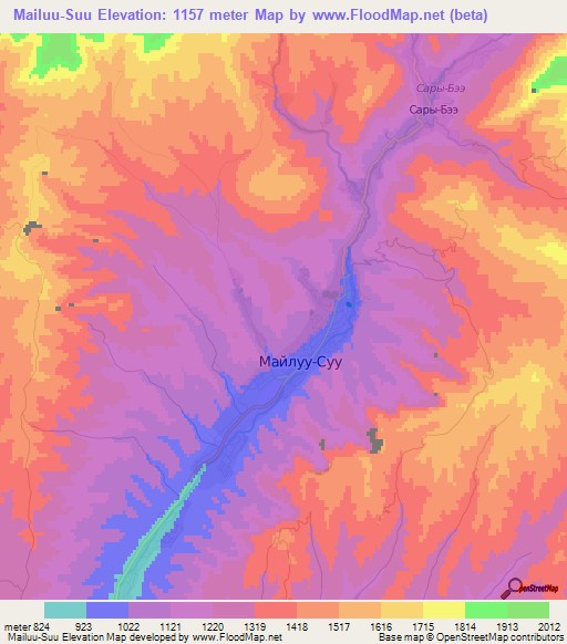 Elevation of Mailuu-Suu,Kyrgyzstan Elevation Map, Topography, Contour