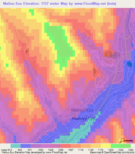 Elevation of Mailuu-Suu,Kyrgyzstan Elevation Map, Topography, Contour