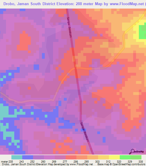 Elevation of Drobo, Jaman South District,Ghana Elevation Map ...