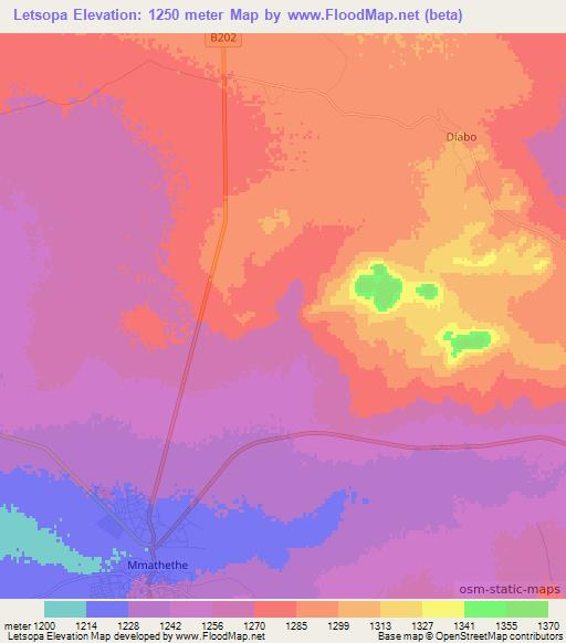 Elevation of Letsopa,Botswana Elevation Map, Topography, Contour