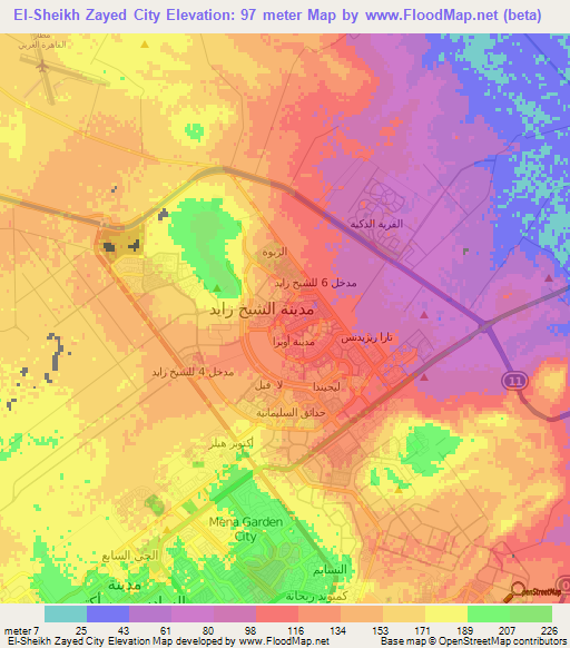 Elevation of El-Sheikh Zayed City,Egypt Elevation Map, Topography, Contour