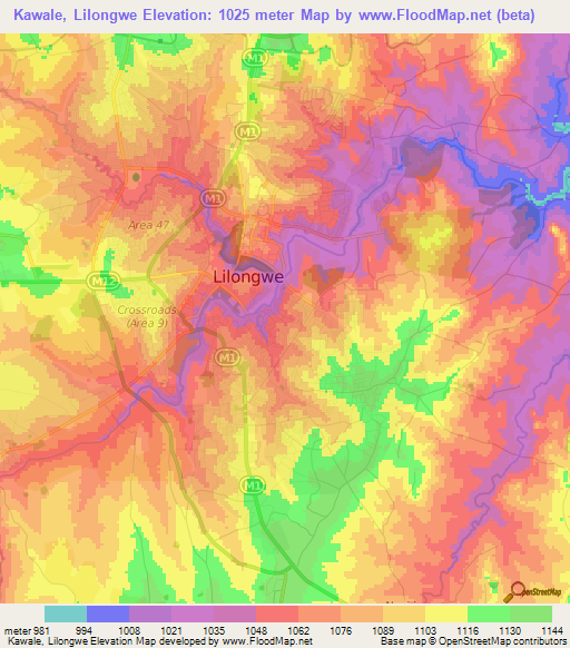 Elevation of Kawale, Lilongwe,Malawi Elevation Map, Topography, Contour