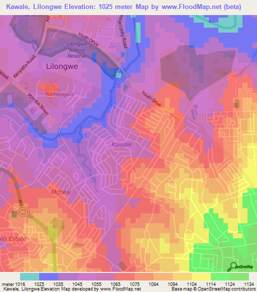 Elevation of Kawale, Lilongwe,Malawi Elevation Map, Topography, Contour