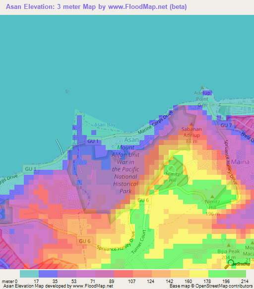 Elevation of Asan,Guam Elevation Map, Topography, Contour
