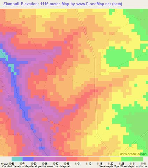 Elevation of Ziambuli,Zambia Elevation Map, Topography, Contour