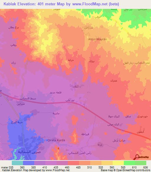Elevation of Kablak,Syria Elevation Map, Topography, Contour
