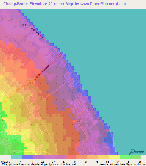 Elevation of Champ-Borne,Reunion Elevation Map, Topography, Contour