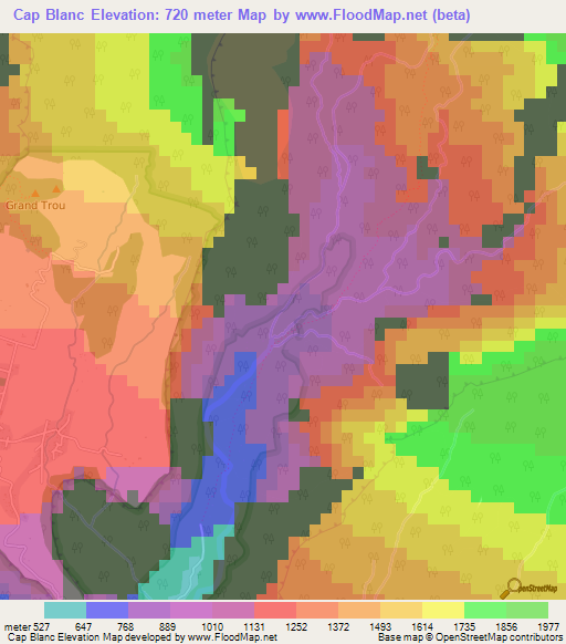 Elevation of Cap Blanc,Reunion Elevation Map, Topography, Contour
