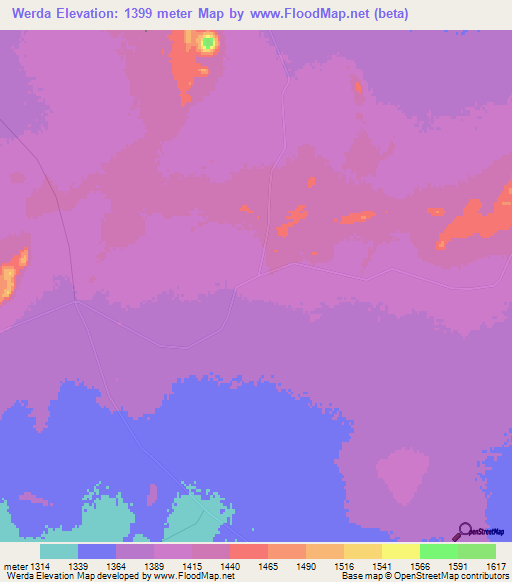 Elevation of Werda,South Africa Elevation Map, Topography, Contour