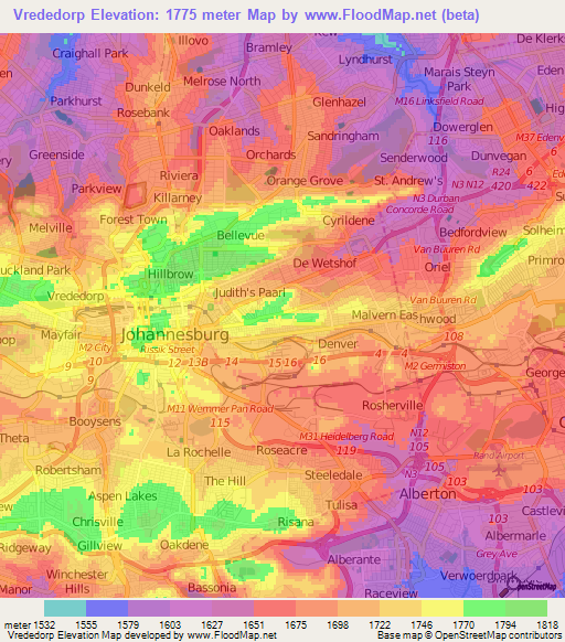 Elevation of Vrededorp,South Africa Elevation Map, Topography, Contour
