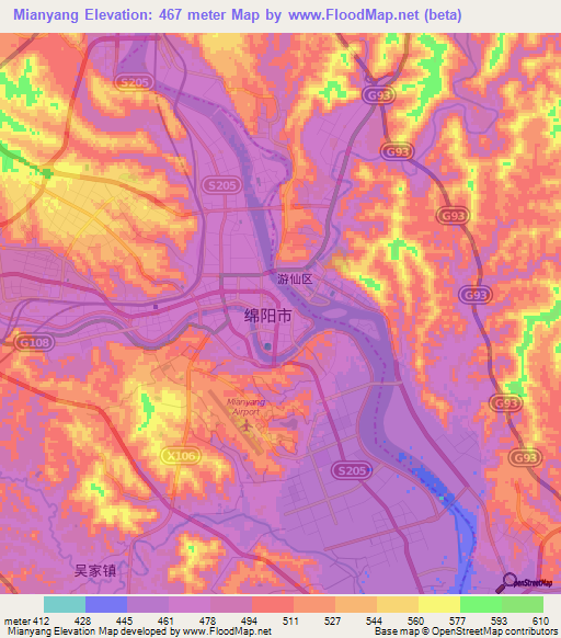 Elevation of Mianyang,China Elevation Map, Topography, Contour