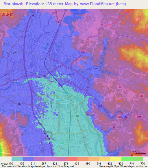 Elevation of Morioka-shi,Japan Elevation Map, Topography, Contour