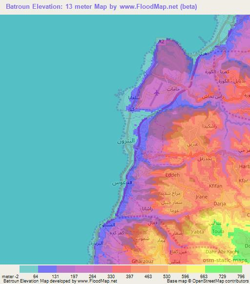 Elevation of Batroun,Lebanon Elevation Map, Topography, Contour