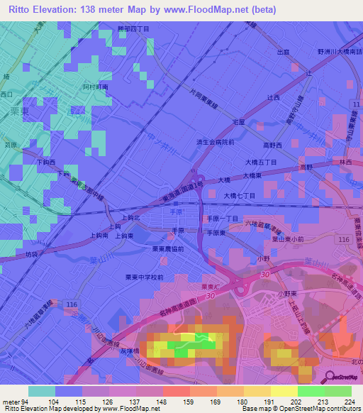 Elevation of Ritto,Japan Elevation Map, Topography, Contour