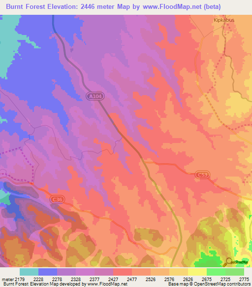 Elevation of Burnt Forest,Kenya Elevation Map, Topography, Contour