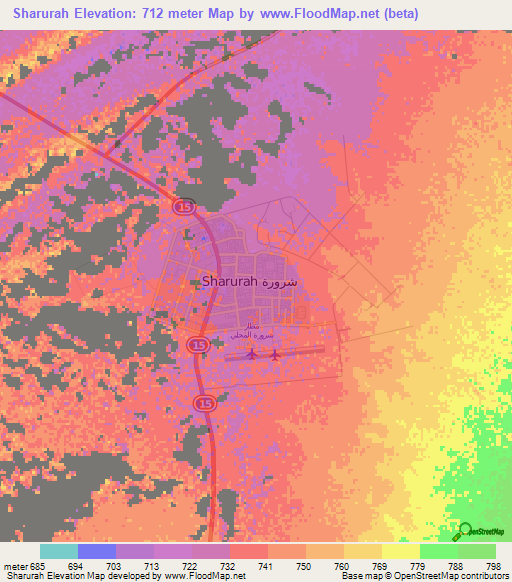 Elevation of Sharurah,Saudi Arabia Elevation Map, Topography, Contour