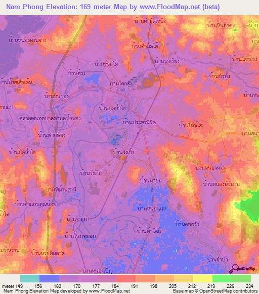 Elevation of Nam Phong,Thailand Elevation Map, Topography, Contour