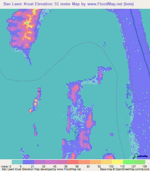 Elevation of Ban Laem Kruat,Thailand Elevation Map, Topography, Contour