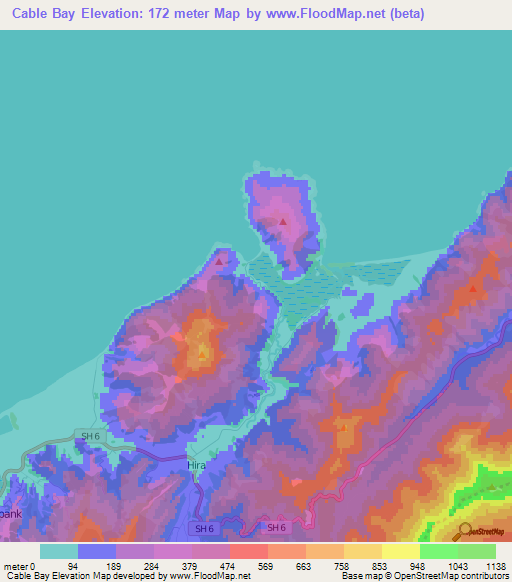 Elevation of Cable Bay,New Zealand Elevation Map, Topography, Contour