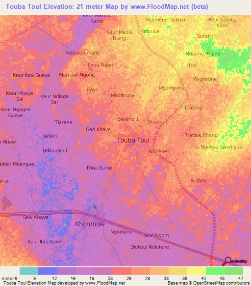 Elevation of Touba Toul,Senegal Elevation Map, Topography, Contour