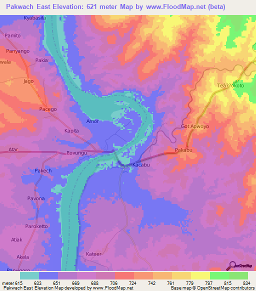 Elevation of Pakwach East,Uganda Elevation Map, Topography, Contour