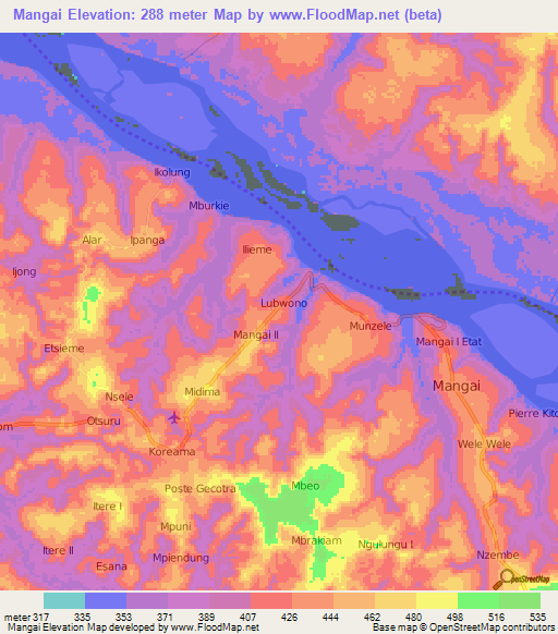 Elevation of Mangai,Congo (Kinshasa) Elevation Map, Topography, Contour