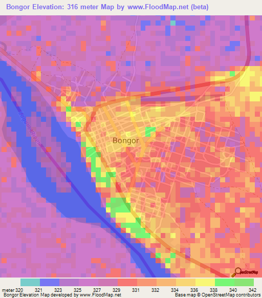 Elevation of Bongor,Chad Elevation Map, Topography, Contour