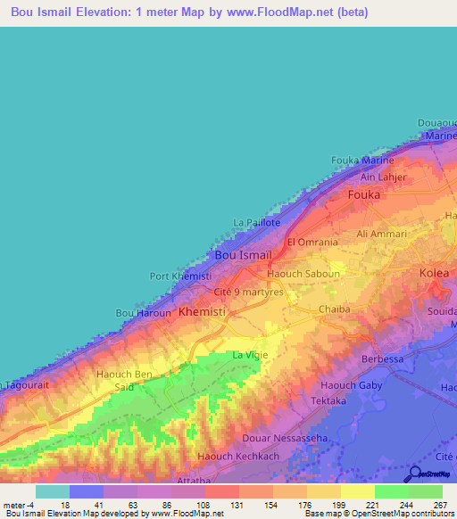 Elevation of Bou Ismail,Algeria Elevation Map, Topography, Contour