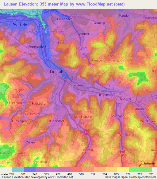 Elevation of Lausen,Switzerland Elevation Map, Topography, Contour