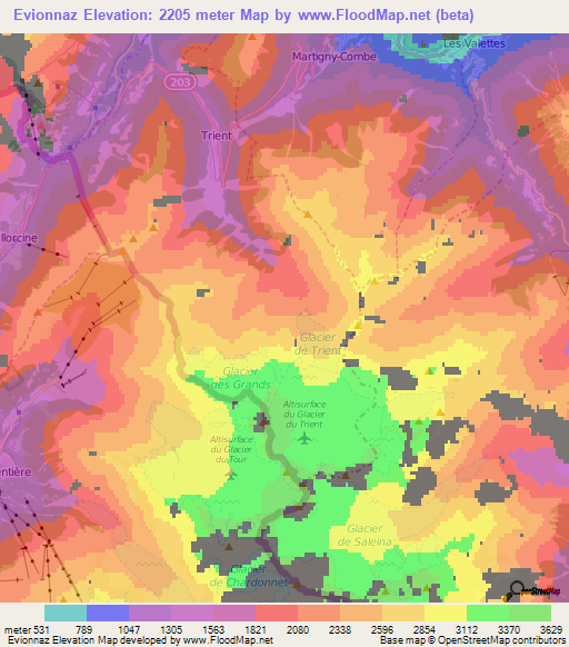 Elevation of Evionnaz,Switzerland Elevation Map, Topography, Contour